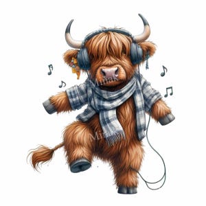 Highland Cow With Headphones Clipart, 15 Adorable Music-loving Cow PNG ...