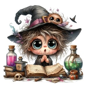 Halloween Witch Clipart PNG - 14 Cute Girl With Potions and Spellbook ...
