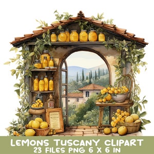 23 PNG Tuscany Lemon Clipart Bundle, Watercolor Italian Limoncello ...