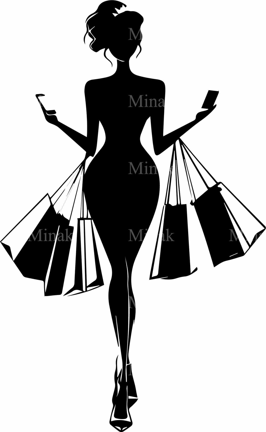 7 SVG Shopping Girl SVG Cut File Woman With Bags Silhouette for Cricut ...