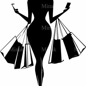7 SVG Shopping Girl SVG Cut File Woman With Bags Silhouette for Cricut ...
