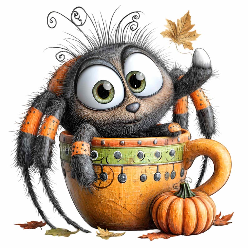 15 PNG Funny Spider Clipart – Autumn Bug in Colorful Mug PNG – Fall ...