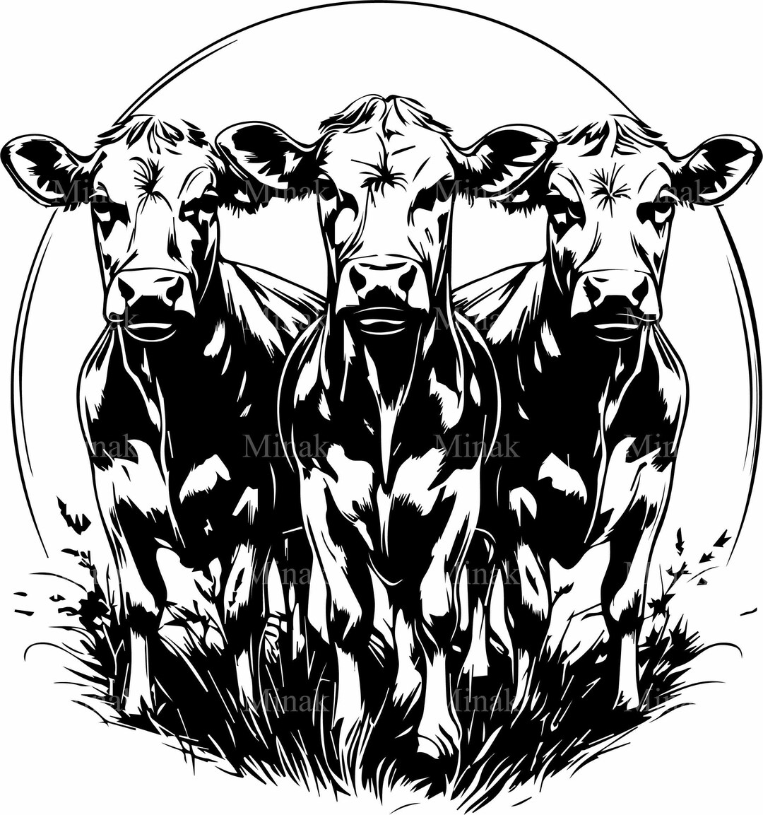 7 SVG Farm Cows SVG Cut File - Three Cattle Standing in Grass With ...