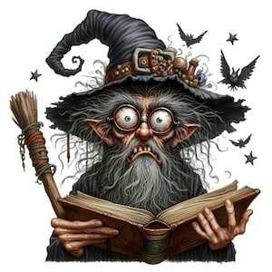 Crazy Wizard Making Potion Old Book Recipe, 12 PNG Funny Kids Halloween ...