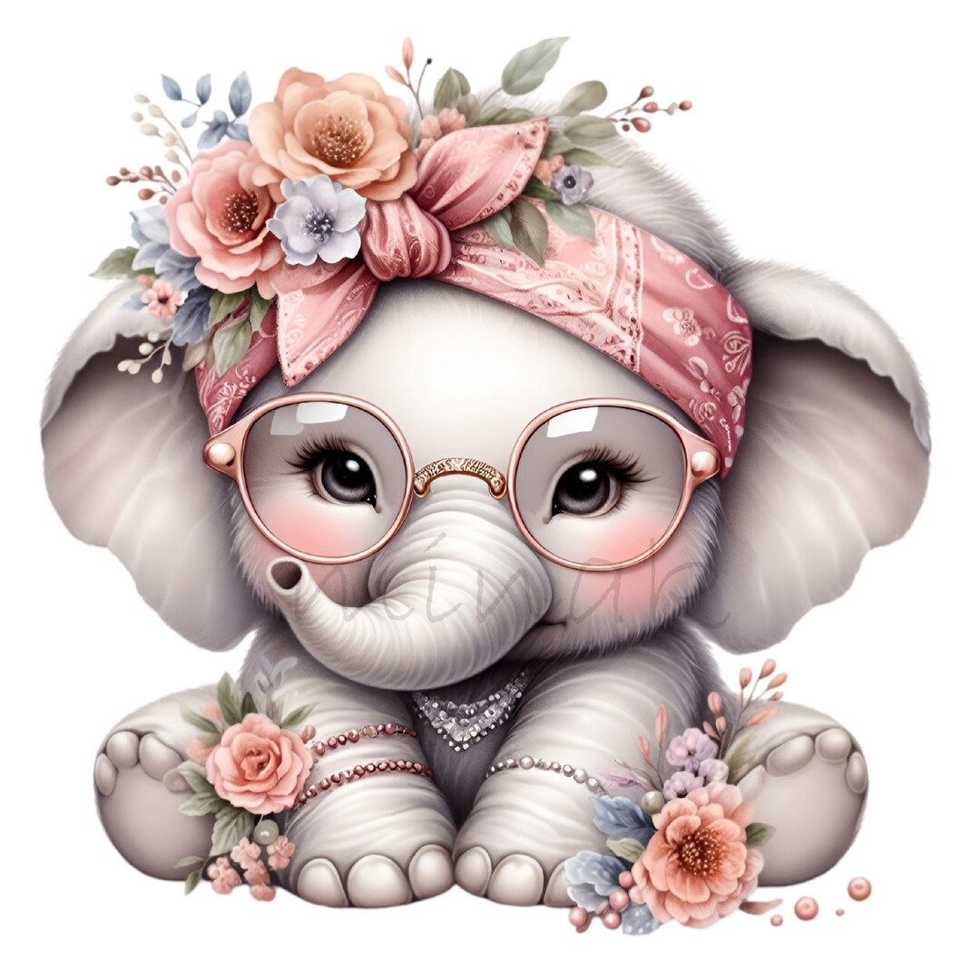 15 PNG Elephant Clipart PNG – Baby Girl Elephant With Glasses and ...