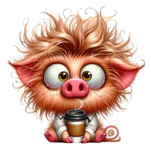 Funny Pig Drinking Coffee 12 PNG Comics Quirky Animal Cartoon ...