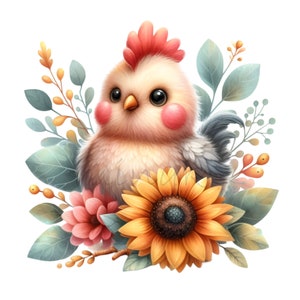 Chicken Clipart With Sunflowers 12 Rustic Farmhouse PNG Perfect for ...