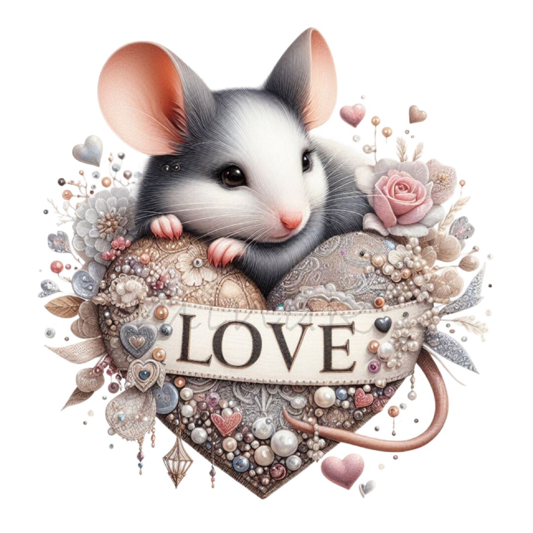 10 Cute Mouse PNG Clipart, Adorable Mouse With Vintage Heart & Pearls ...