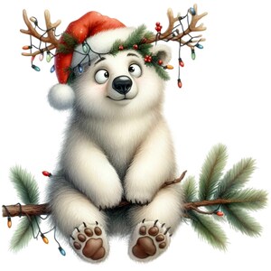 Adorable Polar Bear Christmas Clipart PNG 15 Cute Bear With Santa Hat ...