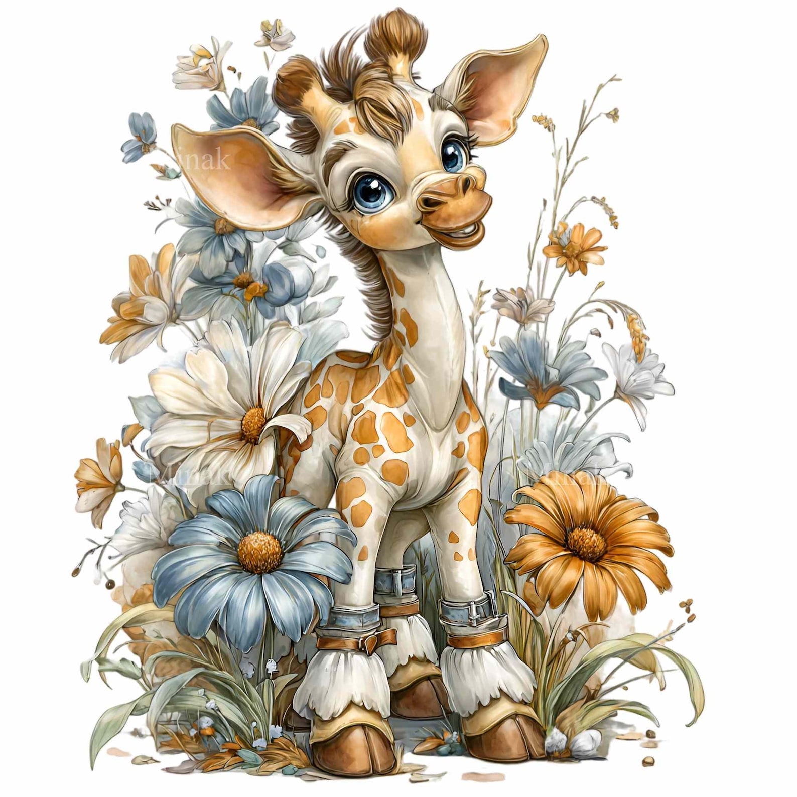 16 PNG Floral Baby Giraffe Clipart – Cute Animal PNG for Nursery Wall ...