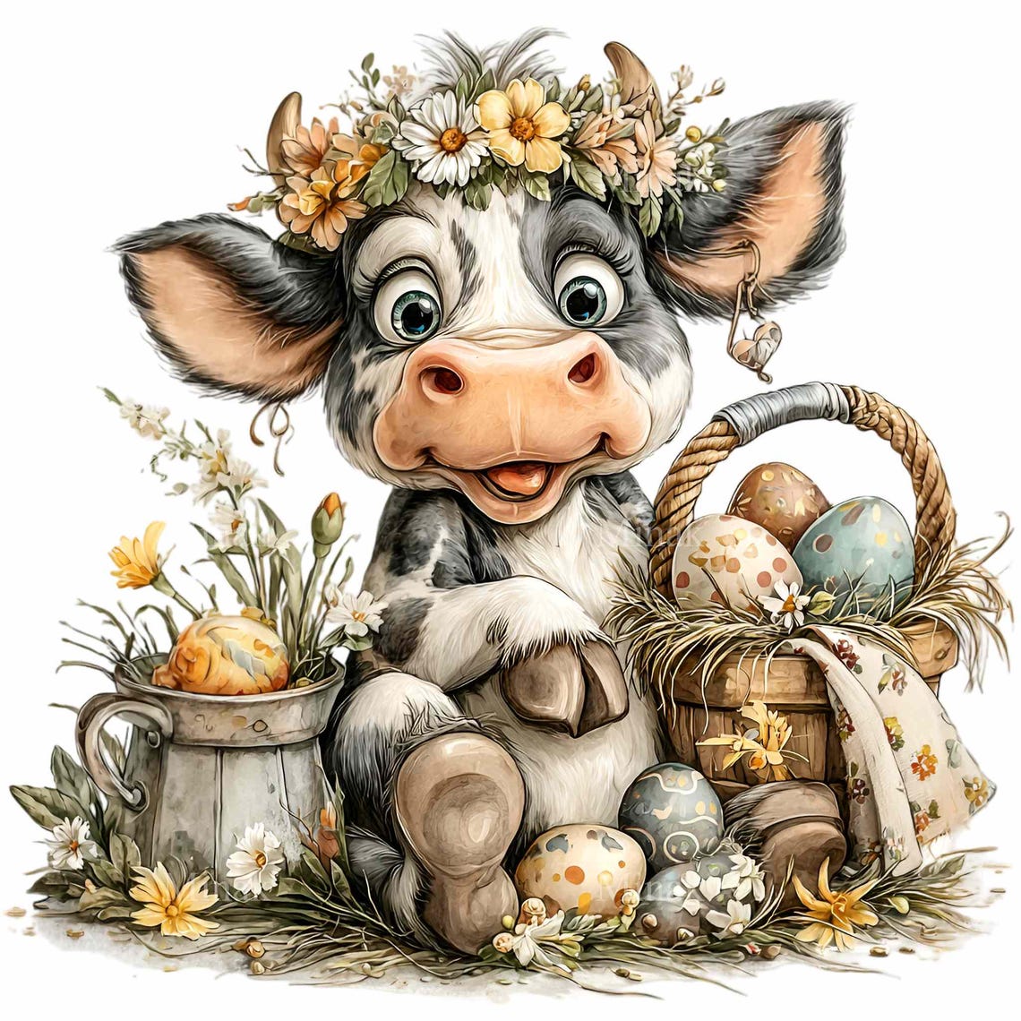 15 PNG Easter Cow Clipart – Spring Farm Animal Illustration, Floral ...