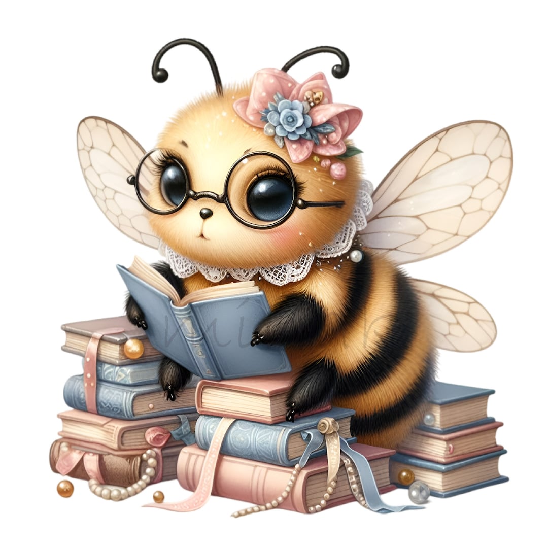 Honey Bee Clipart, Cute Bumblebee Clip Art, 12 PNG Reading Book ...