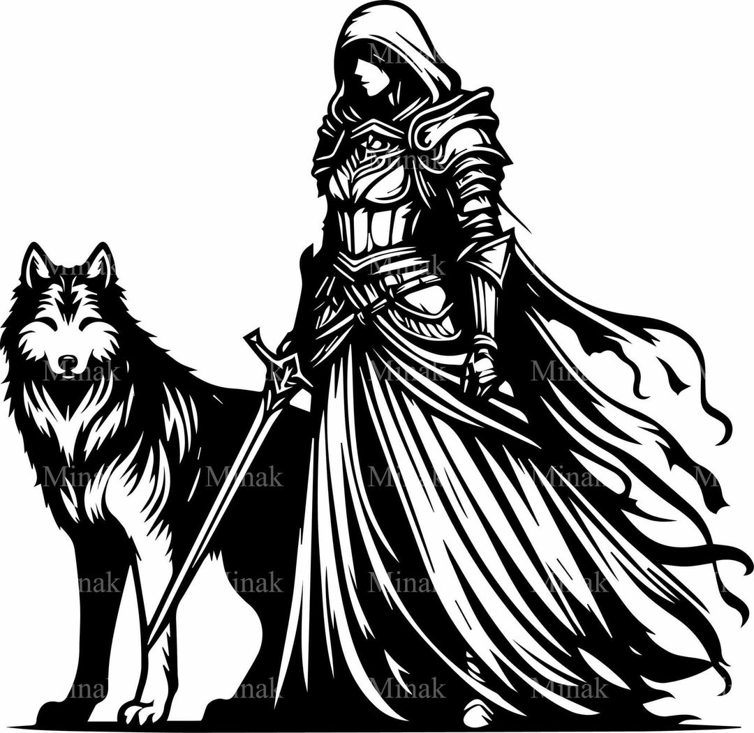 6 SVG Hooded Warrior Woman SVG – Lady Knight With Wolf Cut File ...