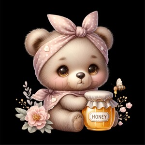 12 Cute Bear Honey Clipart PNG, Whimsical Bear Illustration, Digital ...