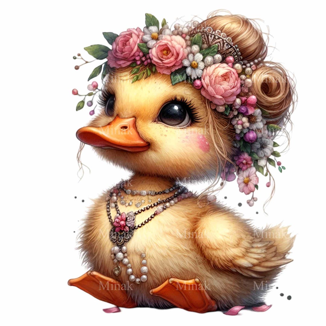 15 Cute Duckling PNG Clipart With Floral Crown and Jewelry | Baby Duck ...