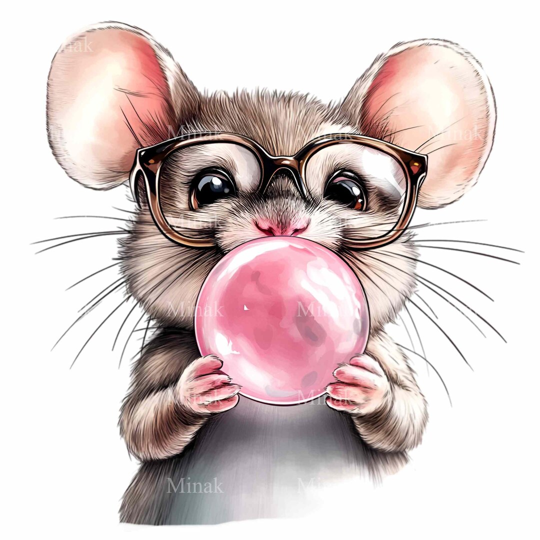 16 Adorable Mouse PNG Clipart - Mouse With Glasses Blowing Bubblegum ...