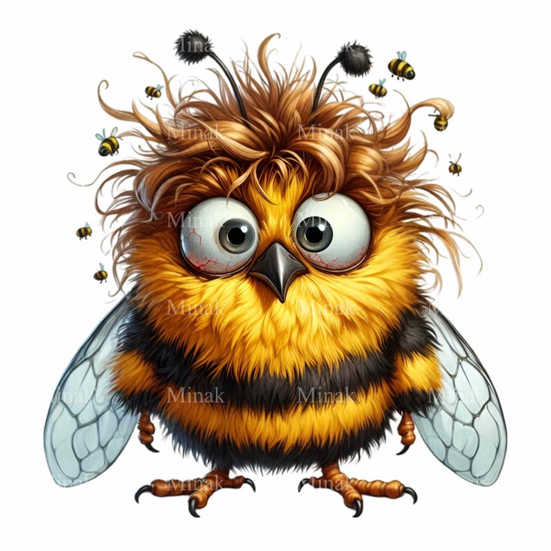 16 PNG Messy Hair Bee , Funny Bumblebee Clipart, Crazy Bird Hybrid ...