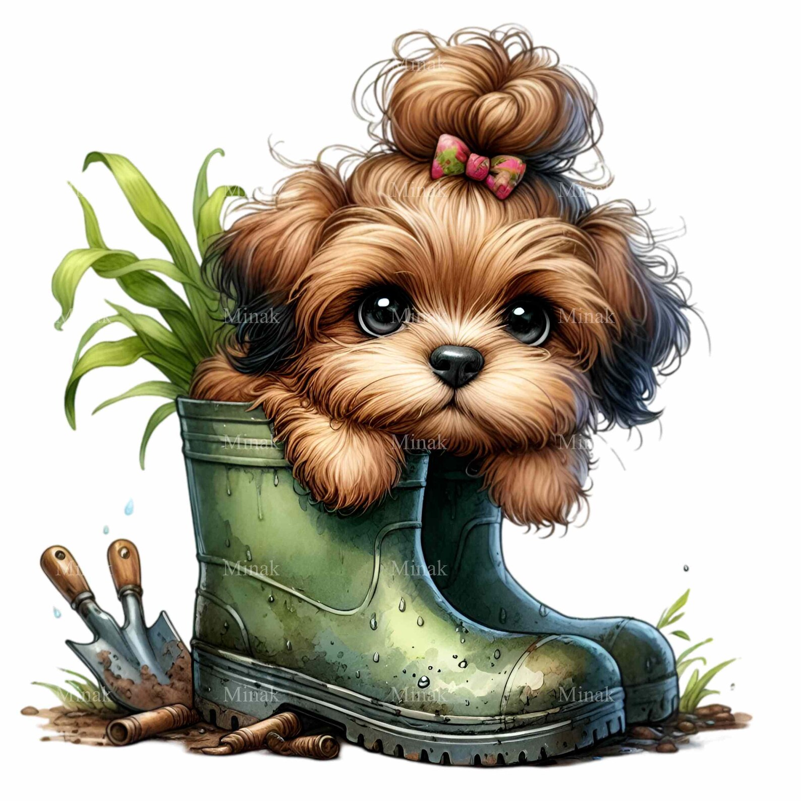 12 PNG Spring Puppy Clipart – Dog in Garden Boots Illustration, Flower ...