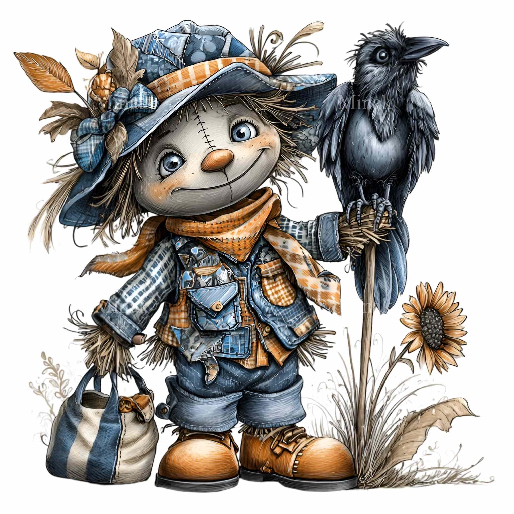 15 PNG Autumn Crow – Scarecrow PNG Clipart for Fall Decor, Rustic ...