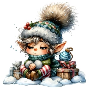 Adorable Christmas Elf in Snow Clipart PNG 14 Cute Festive Elf With ...