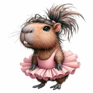 12 Cute Capybara Ballerina PNG Clipart, Adorable Capybara in Pink Tutu ...