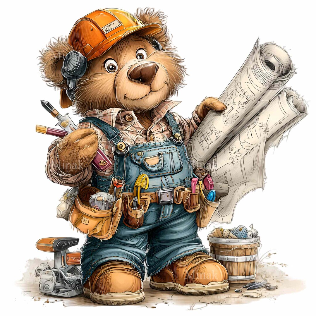 15 PNG Bear Architect Clipart, Builder Blueprint Foreman Engineer ...