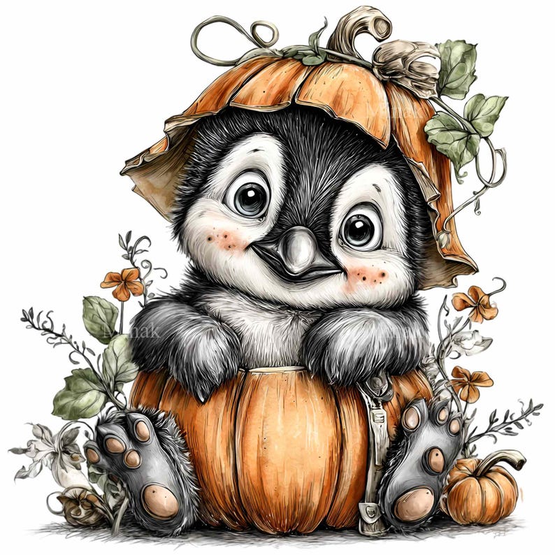 14 PNG Penguin Pumpkin Clipart, Fall Bird Autumn Animal Halloween - Etsy