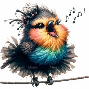 12 Colorful Singing Bird Clipart With Black Tutu. Cute Bird ...