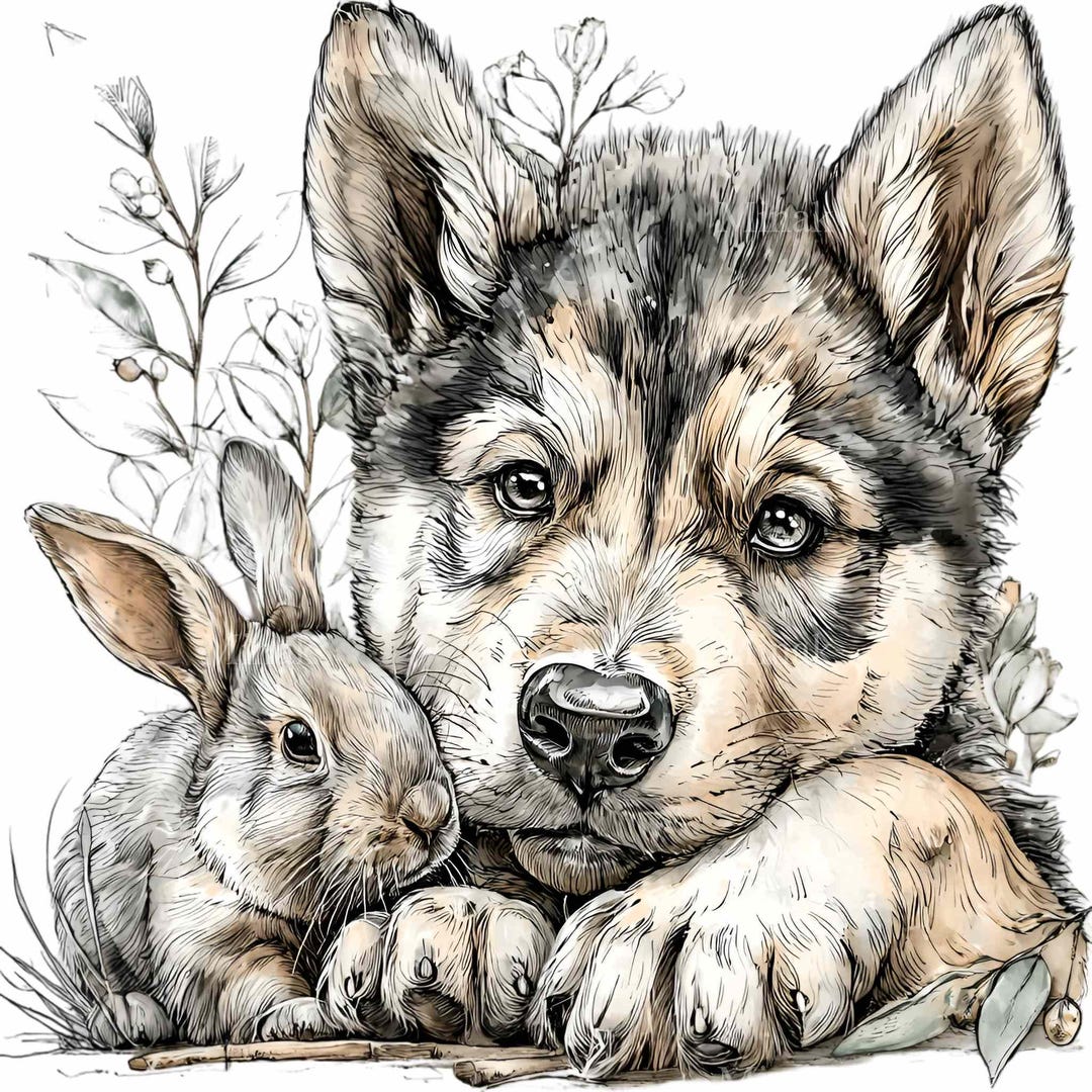 10 PNG Wolf and Bunny Clipart – Baby Animals PNG – Woodland Art for ...
