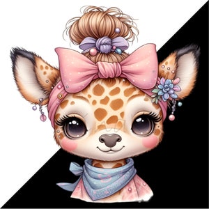 Giraffe Clip Art, Messy Bun Clipart, 10 PNG Cute Baby, Giraffe Girl ...