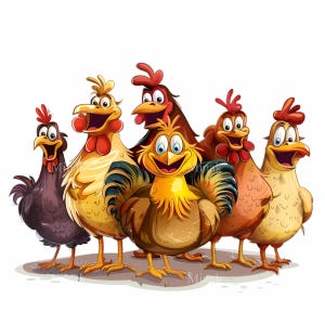 20 PNG Funny Chicken PNG Clipart, Cartoon Rooster and Hen Group, Farm ...