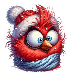 Red Cardinal Santa Hat 12 PNG Comics Quirky Bird Cartoon Illustration ...