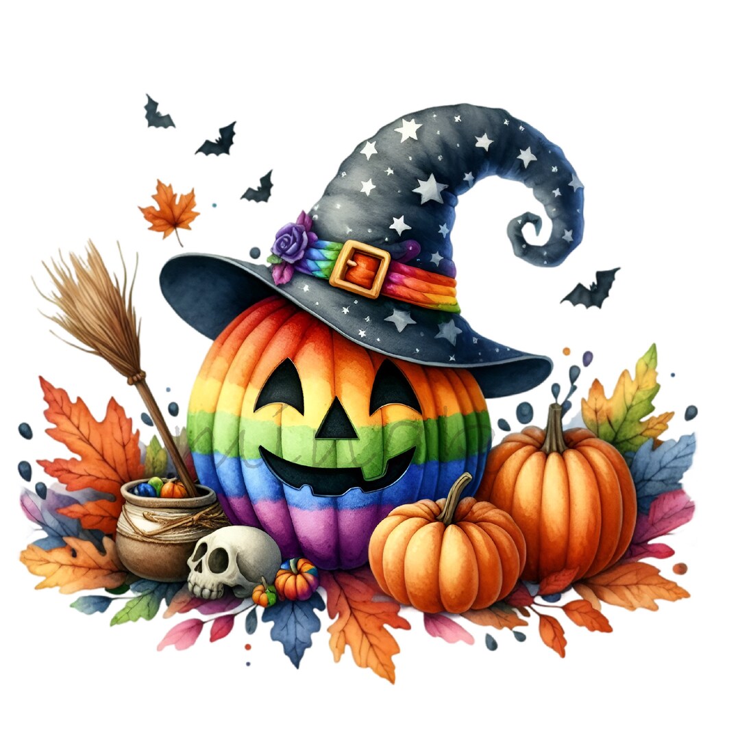 12 PNG Rainbow Pumpkin Clipart – Halloween PNG – Colorful Jack O ...