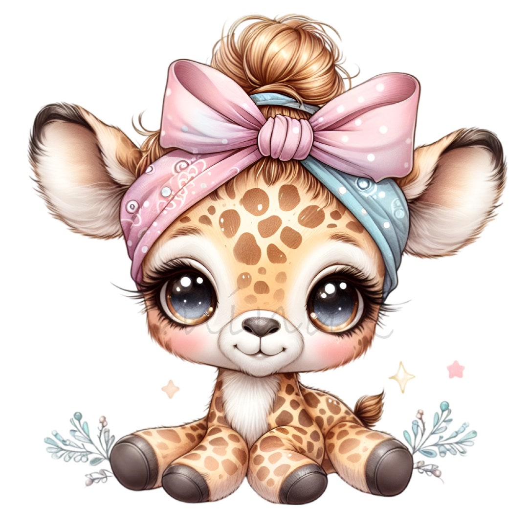 Giraffe Clip Art, Messy Bun Clipart, 10 PNG Cute Baby, Giraffe Girl ...