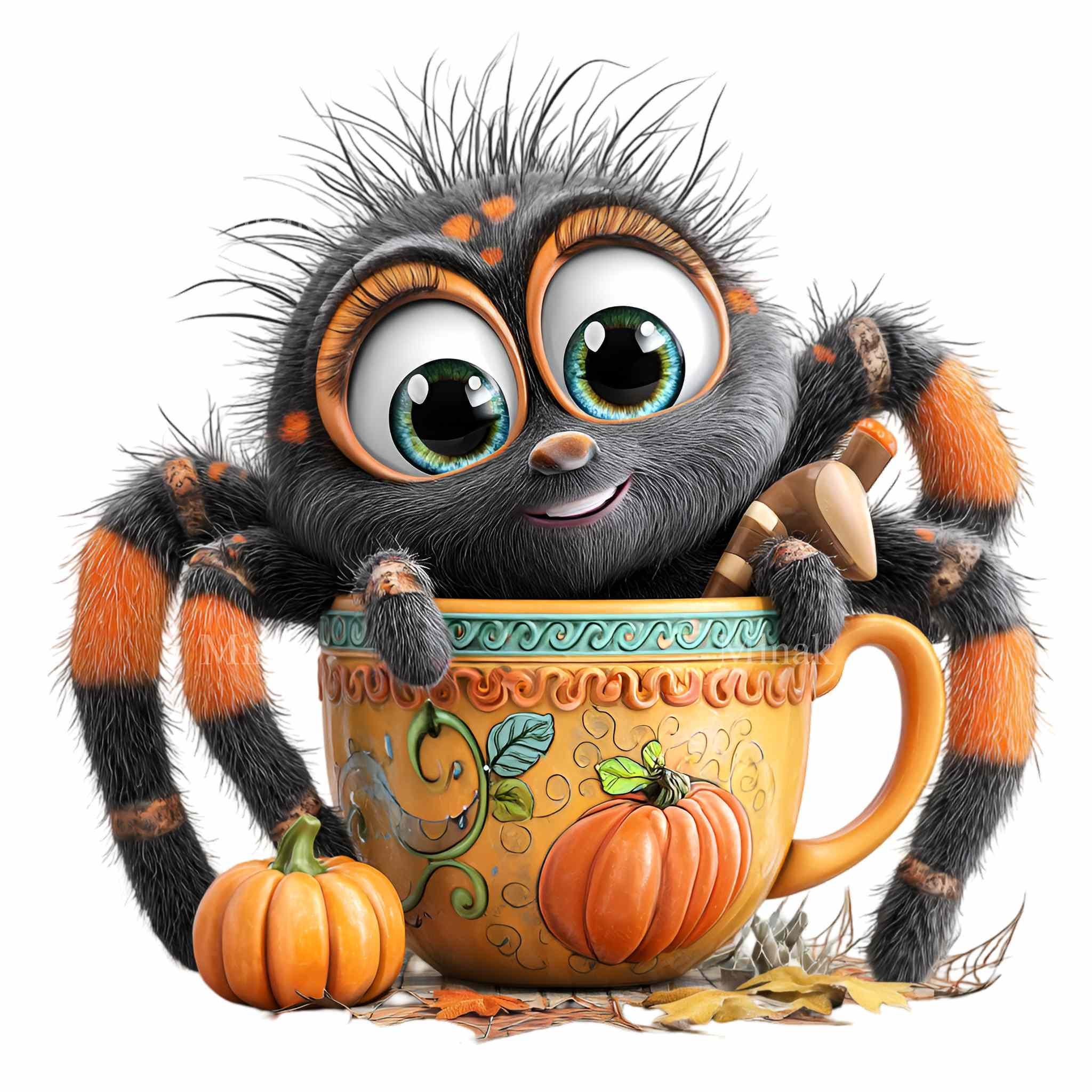 11 PNG Autumn Spider Clipart – Cute Bug in Teacup PNG – Fall Decor ...