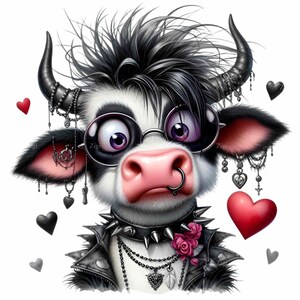 Punk Cow With Hearts PNG Clipart 12 Edgy Animal Art With Glasses and ...