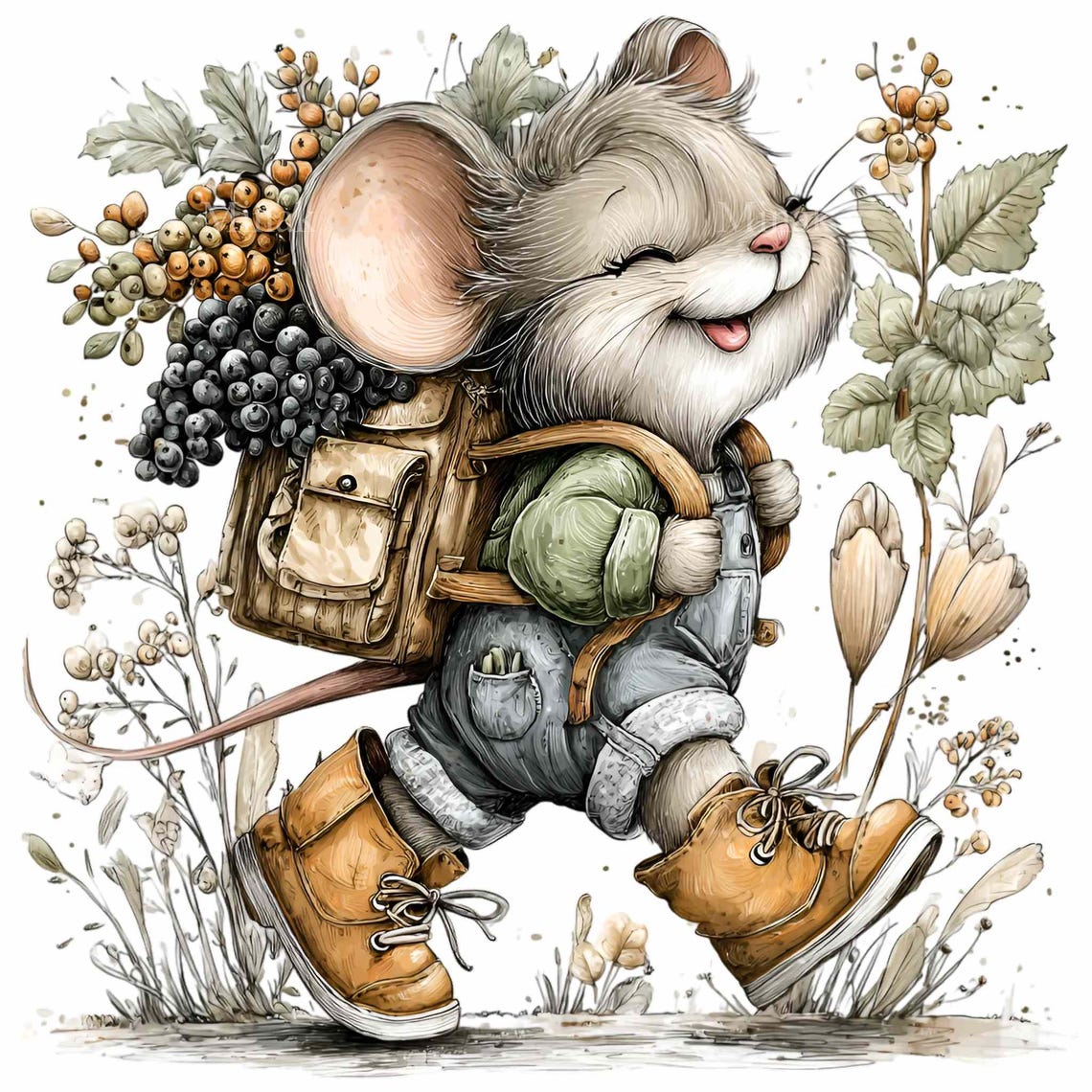 15 PNG Hiking Mouse Autumn Forest Animal Clipart, Adventure Sublimation ...