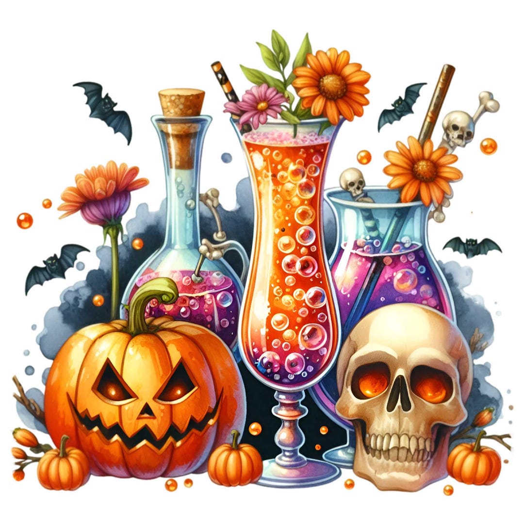 15 Halloween Potion PNG Clipart With Pumpkin, Skull, Bats & Flowers ...