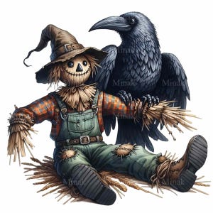 11 PNG Raven Scarecrow PNG – Halloween Clipart – Spooky Fall Crow Art ...