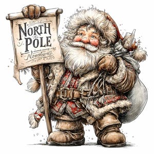 10 PNG Retro Explorer Santa – Vintage Christmas PNG Clipart – Rustic ...