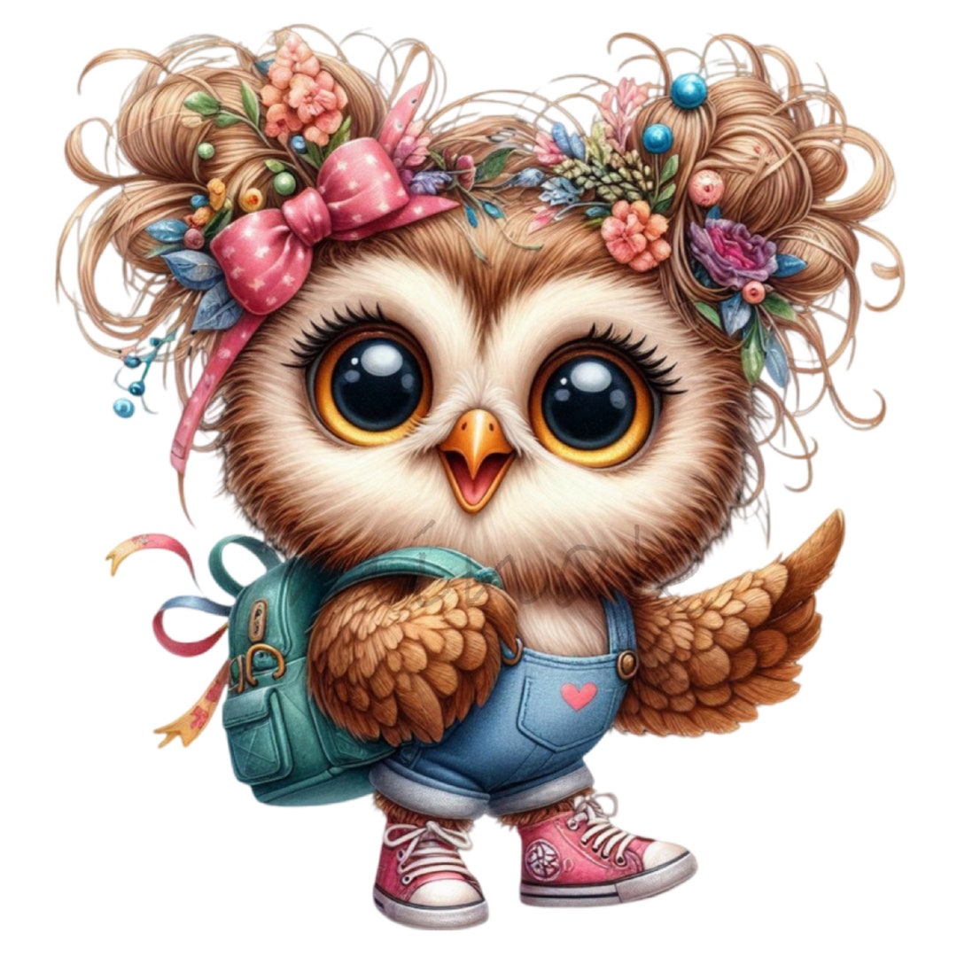 Cute Owl Go to School Girl Kids Kindergarten Clipart 15 PNG ...