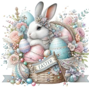 Rabbit Clipart, Easter Eggs Clip Art, 12 PNG Bunny Watercolor Pastel ...