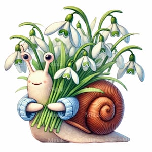 14 Spring Snail PNG Clipart - Cute Snail Holding Snowdrops for Floral ...