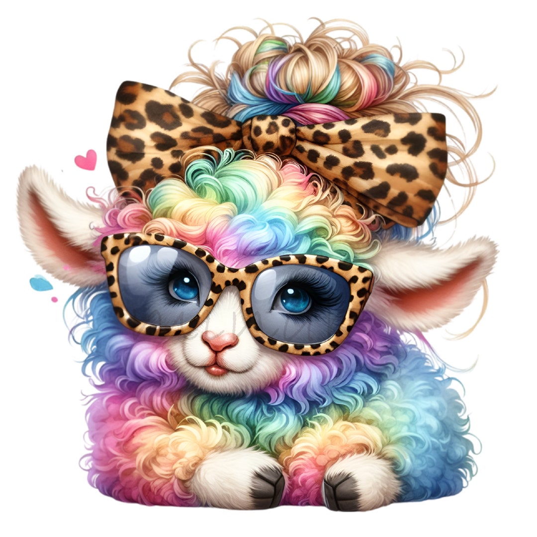 Rainbow Lamb PNG Clipart 12 Cute Lamb With Glasses and Bow Colorful ...