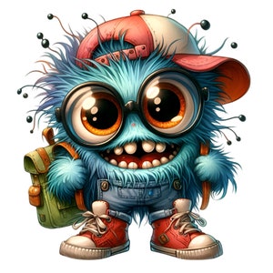 Cute Baby Monster Go to School Backpack Books Clipart 12 PNG ...