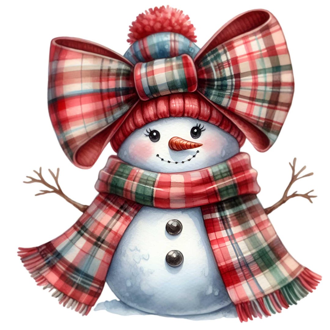 Plaid Bow Snowman PNG, 15 Cute Winter Holiday Clipart, Festive ...