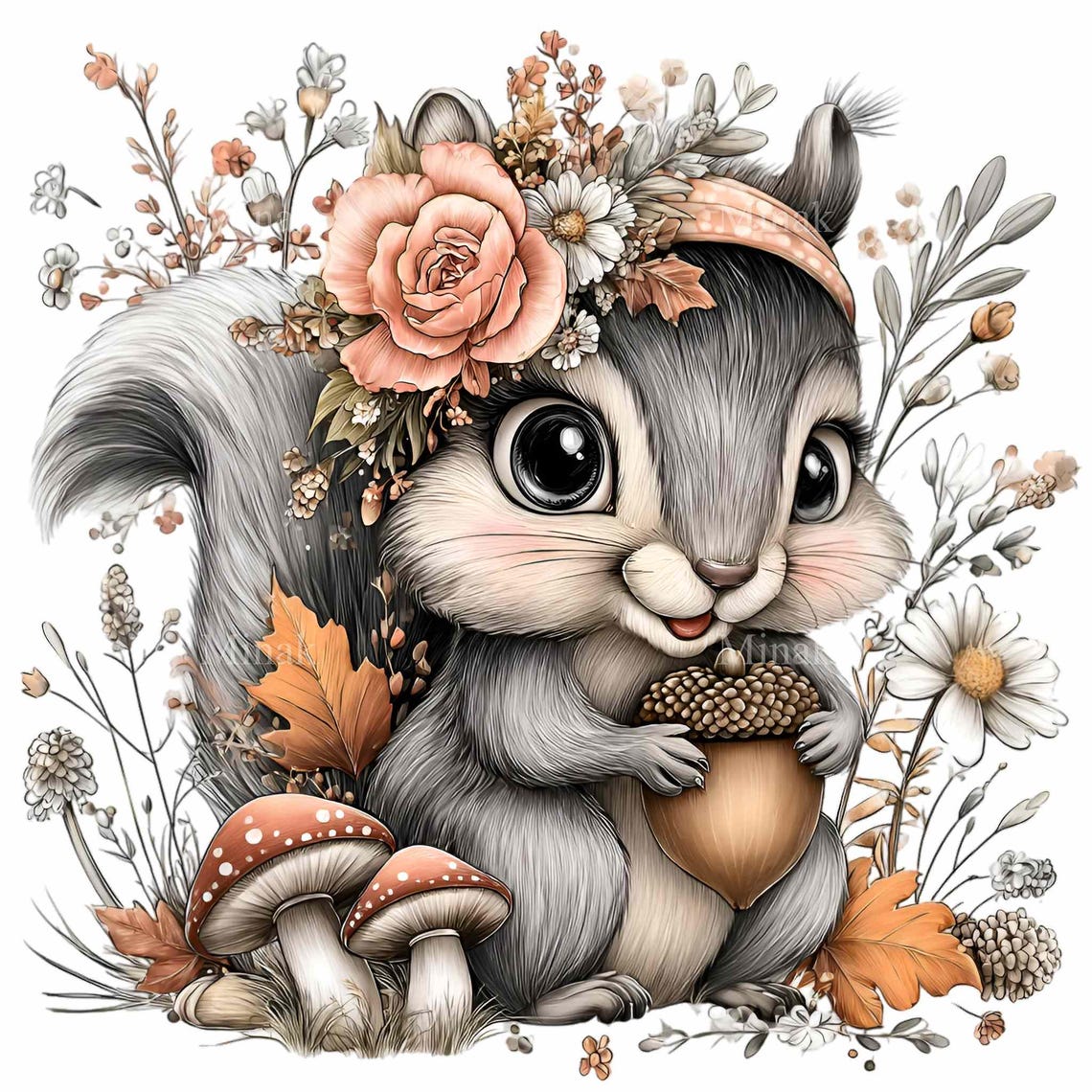 10 PNG Autumn Squirrel – Cute Woodland Animal Clipart – Fall Acorn Art ...