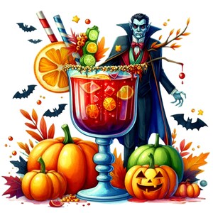 Halloween Potion Drinks With Skulls and Pumpkins Watercolor Clipart 14 ...