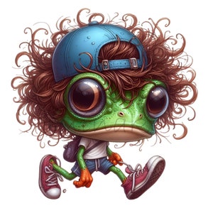 Funny Frog Marathon Runner With Sport Shoe, 12 PNG Graphics Cartoon ...