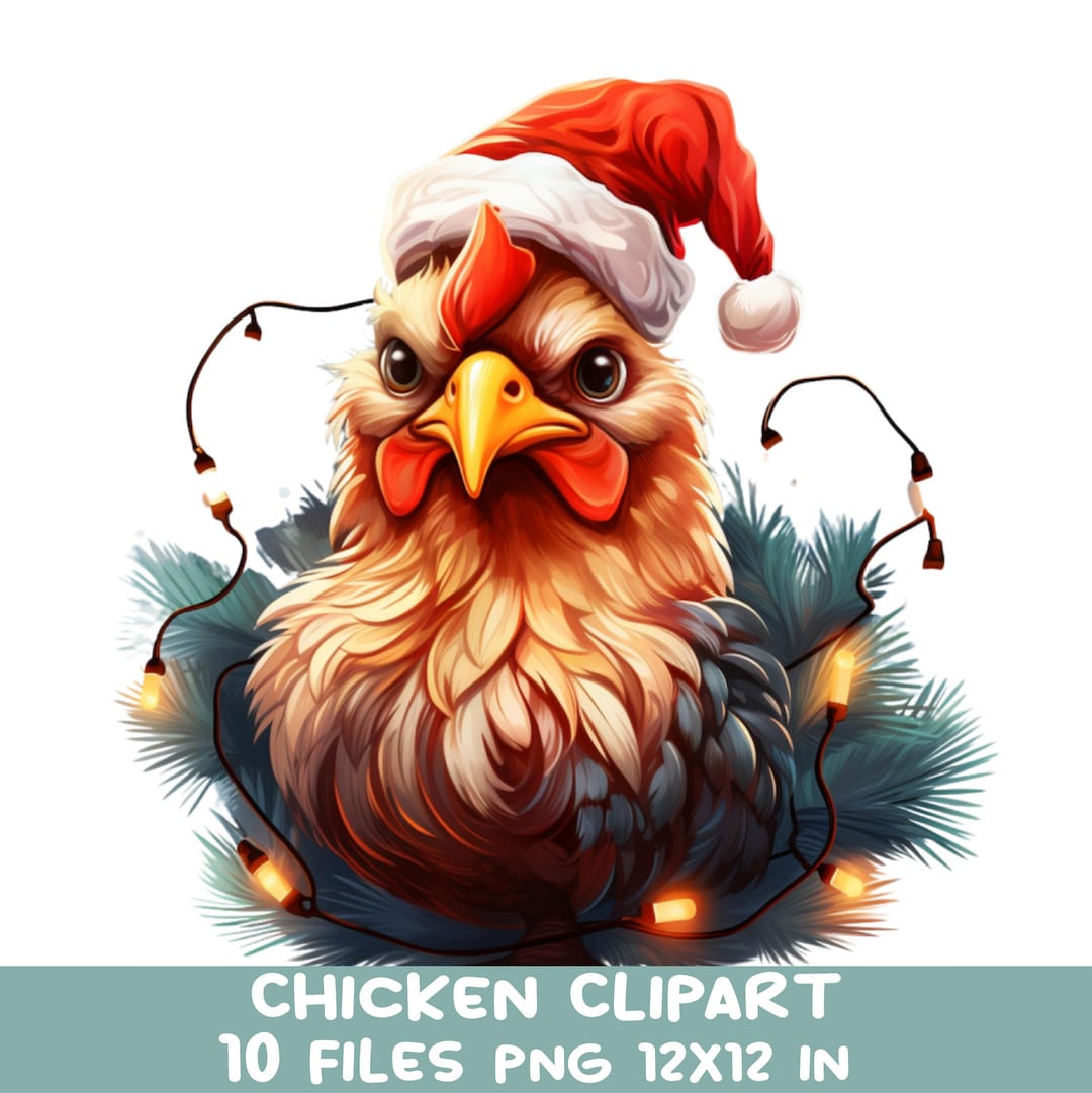 Festive Christmas Chicken Clipart | 10 Santa Hat Chicken PNG | Holiday ...